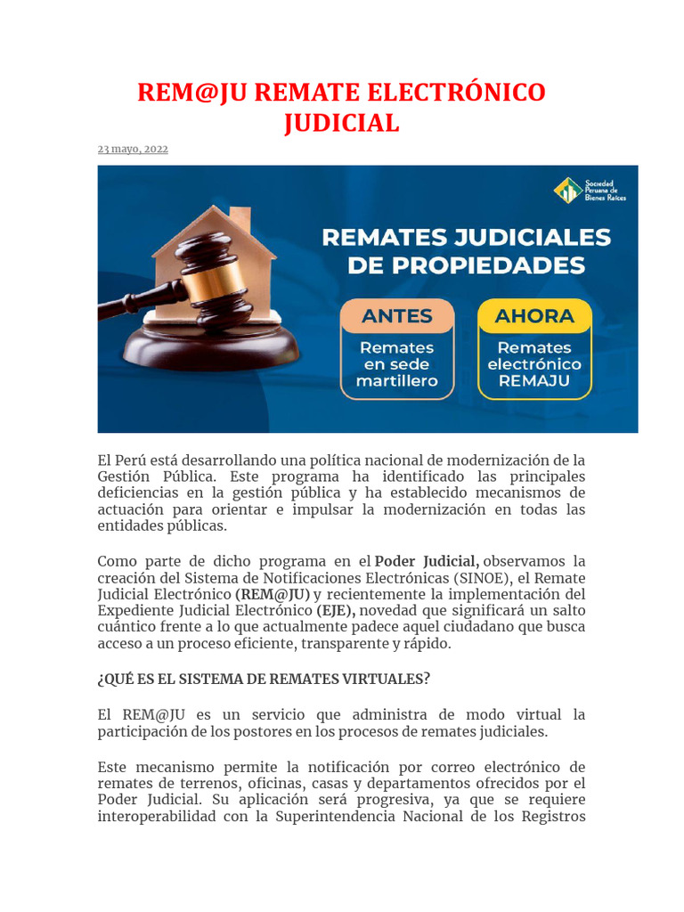Remate Judicial Electrónico en Perú | PDF | Subasta | Administración ...
