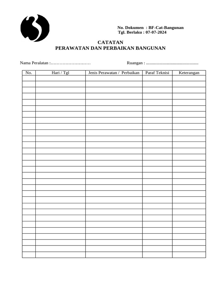 Catatan Perawatan Dan Perbaikan Bangunan | PDF