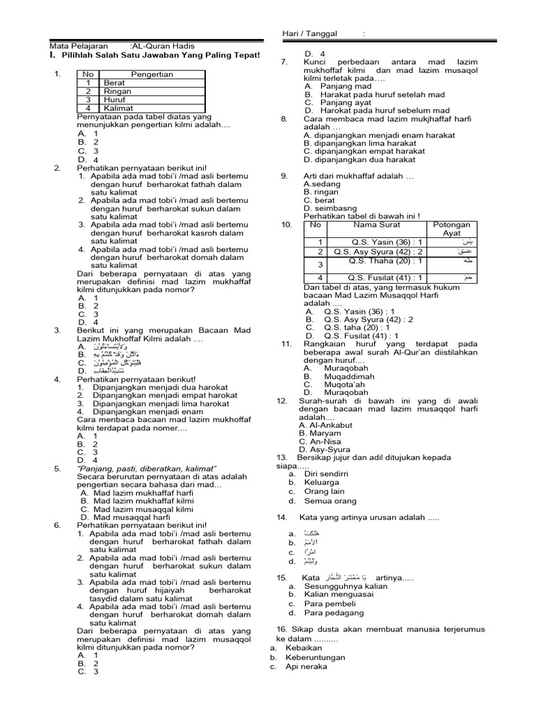 Soal Qurdis Kelas 9 | PDF