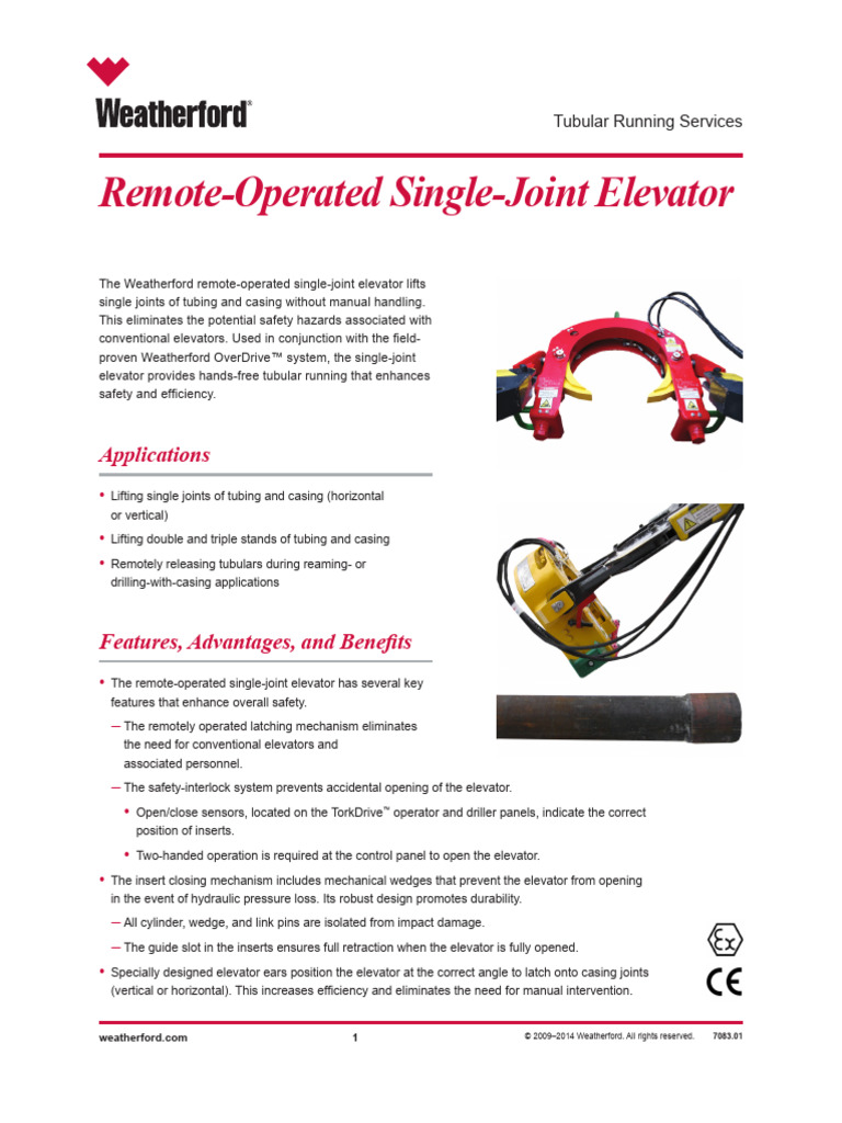 Remote Operated Single Joint Elevator | PDF | Elevator | Manufactured Goods