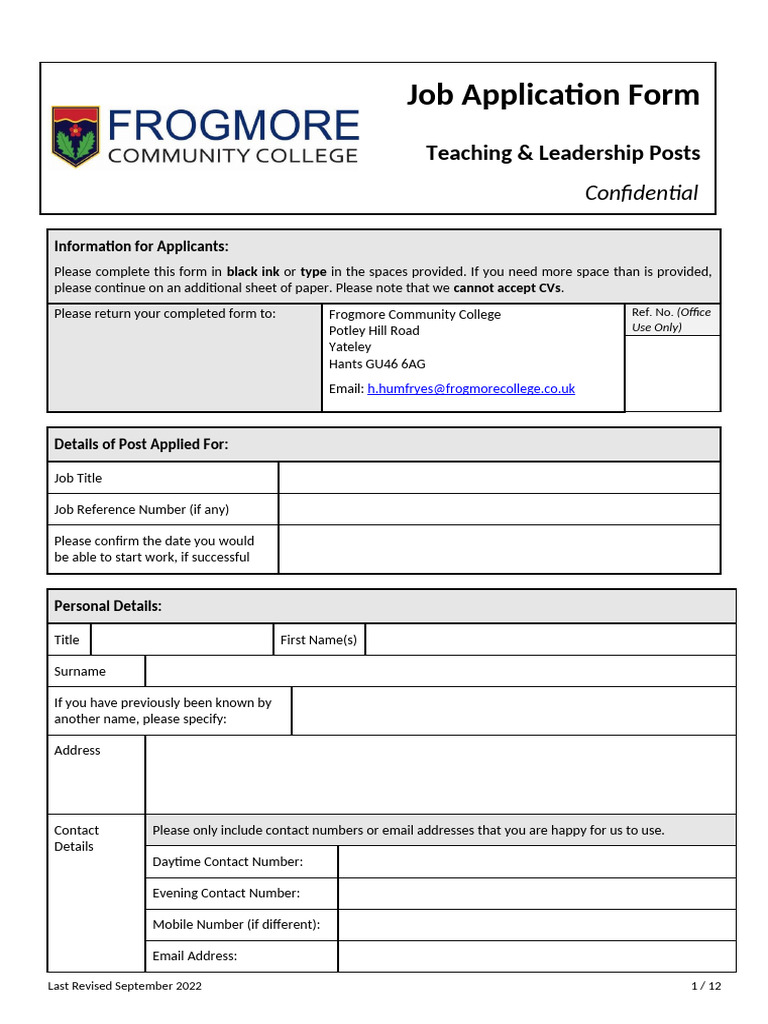 Teaching Application Form (1) | PDF | Justice | Crime & Violence