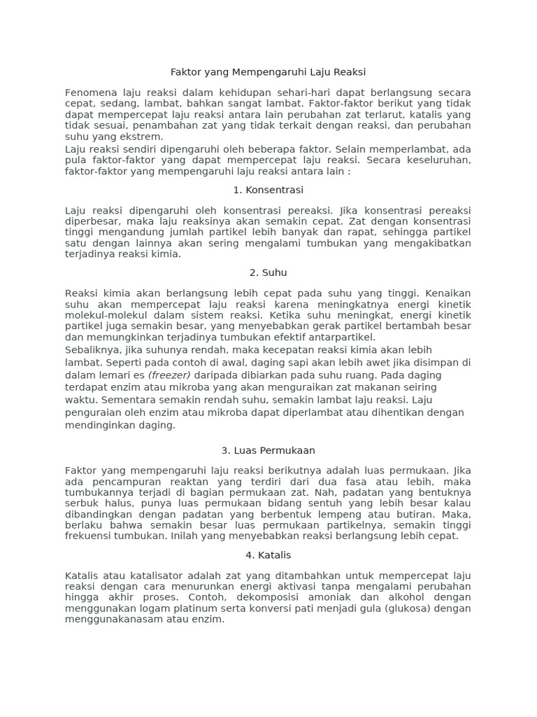 Faktor Yang Mempengaruhi Laju Reaksi: (Freezer) | PDF
