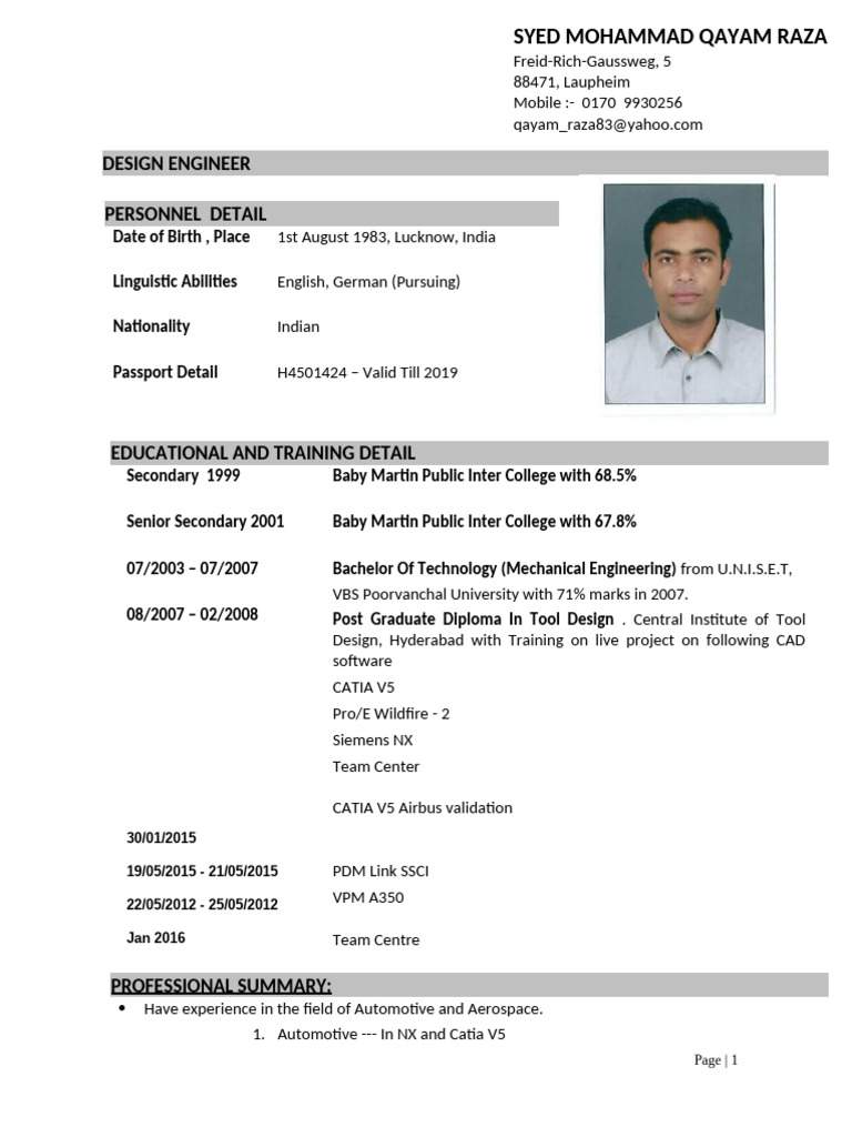 Design Engineer Profile: Aerospace & Automotive | PDF