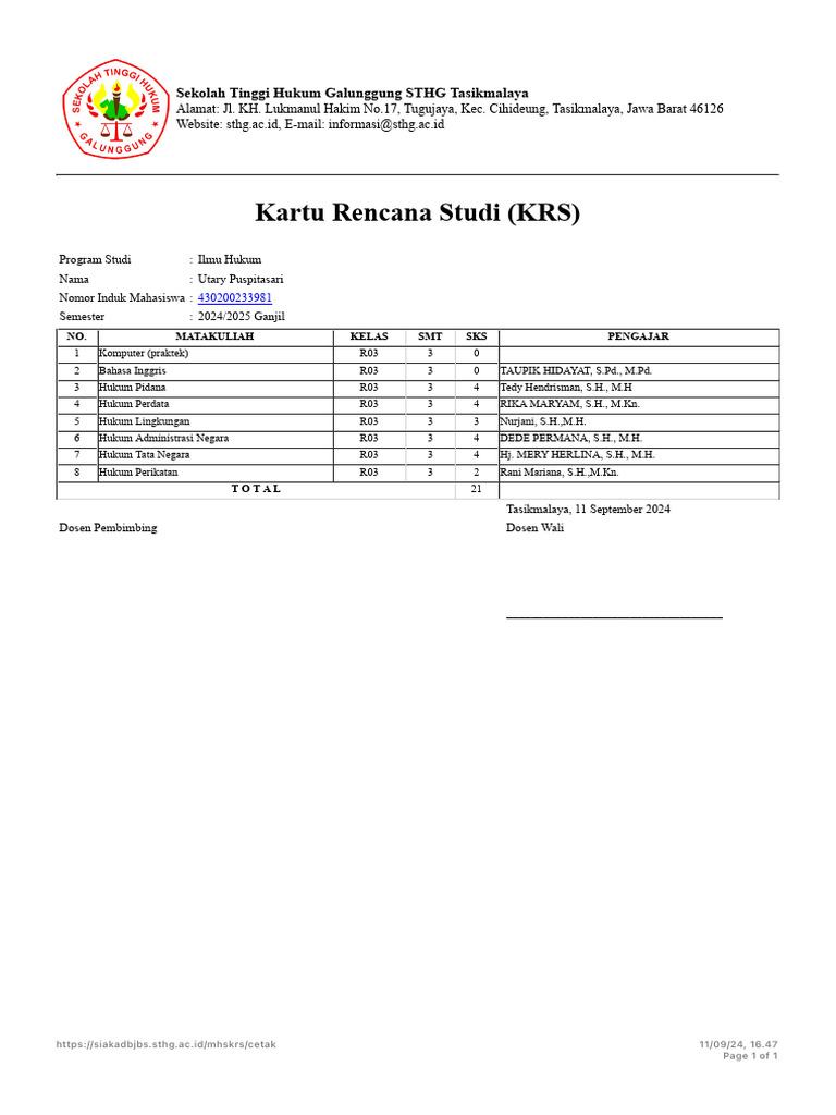 Rencana Studi Sem3 | PDF