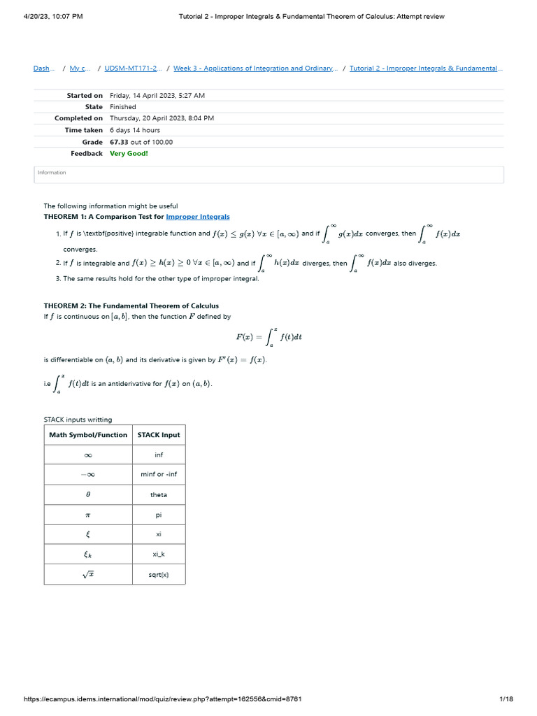 Improper Integrals Tutorial Review | PDF | Integral | Function (Mathematics)