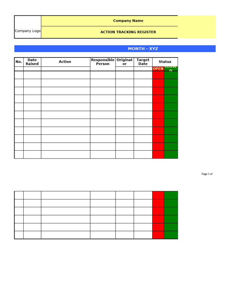 Action Tracking Register Format | PDF