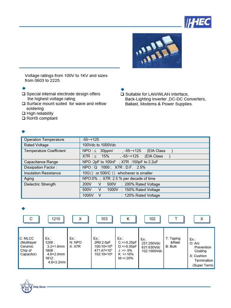 Holystone HIGH Voltage Chip Cap | PDF | Capacitor | Physical Quantities