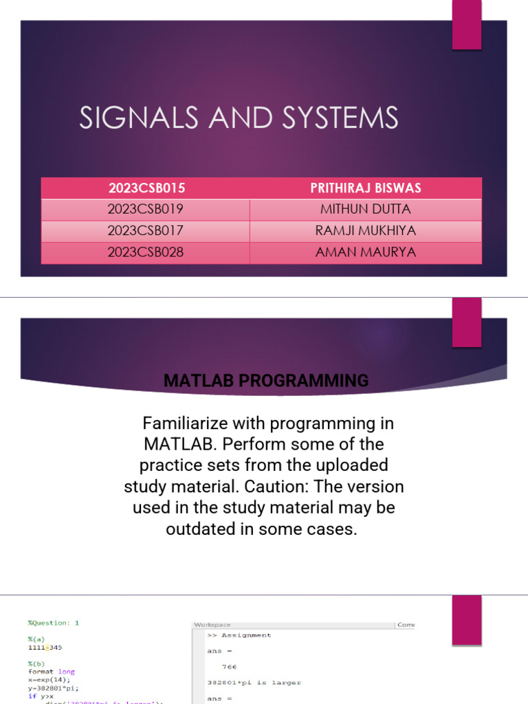 Signal and System - 3-Mithun | PDF | Matlab | Applied Mathematics