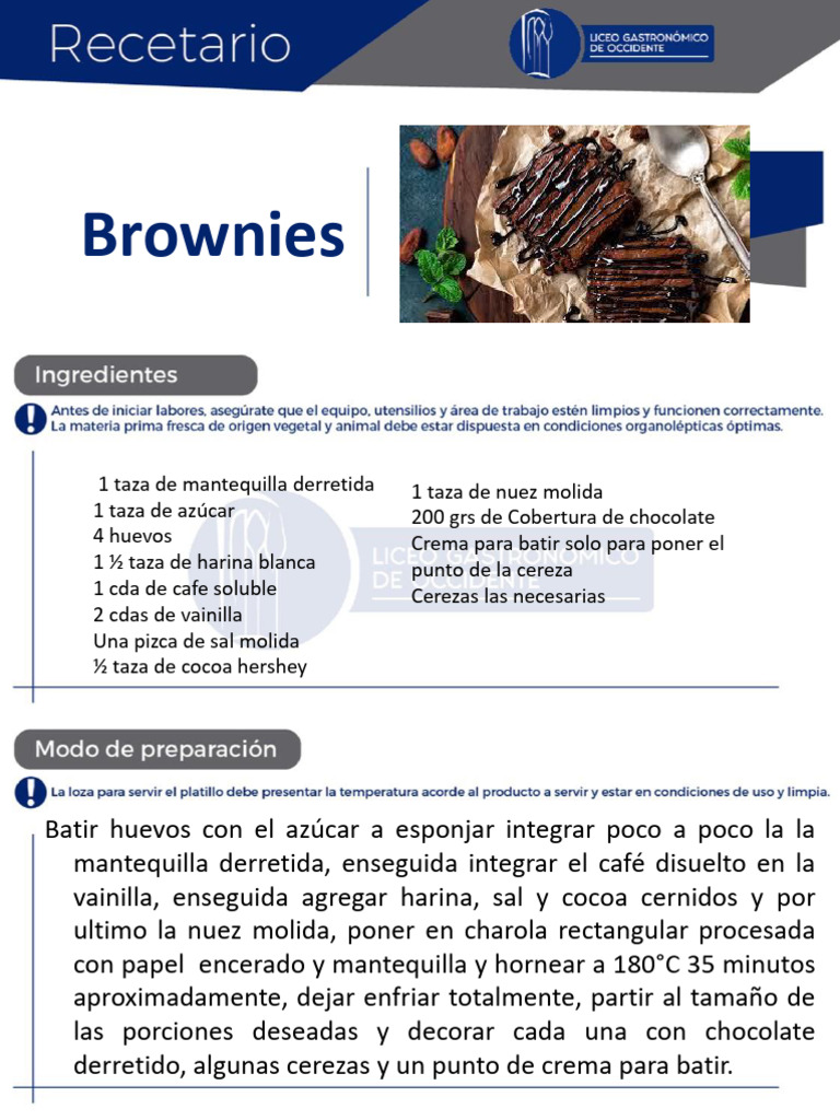 Receta fácil de brownies con nuez | PDF