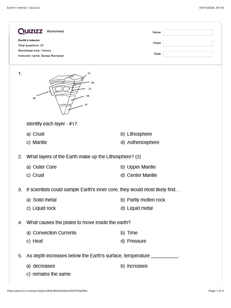 Substitution Task-Earth's Interior | PDF | Earth | Plate Tectonics