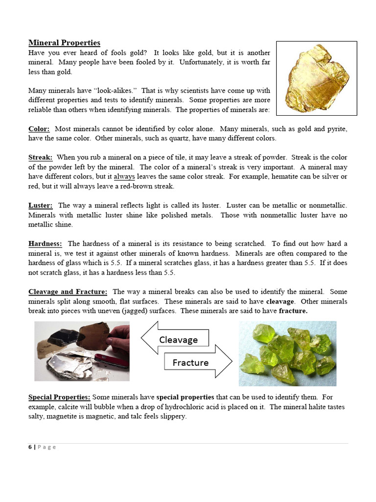 Identifying Mineral Properties Guide | PDF | Minerals | Chemical Substances