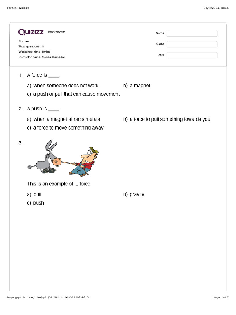 Forces |1 Quizizz | PDF | Force | Physical Quantities