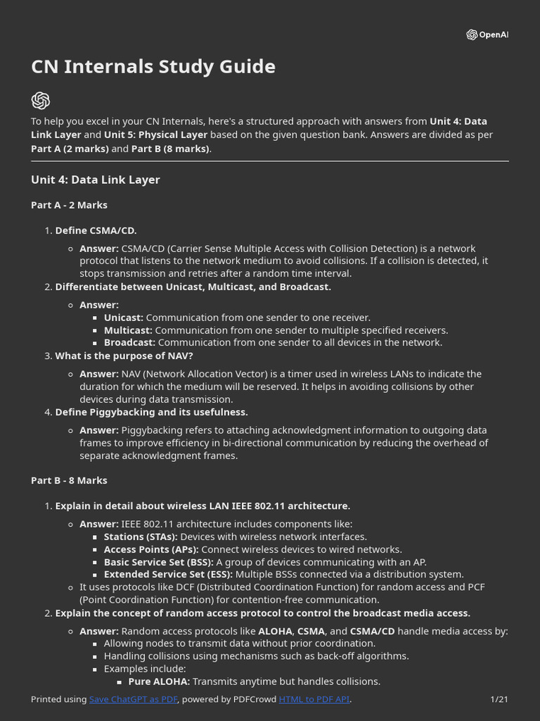 CN Internals Study Guide | PDF | Computer Network | Transmission Medium
