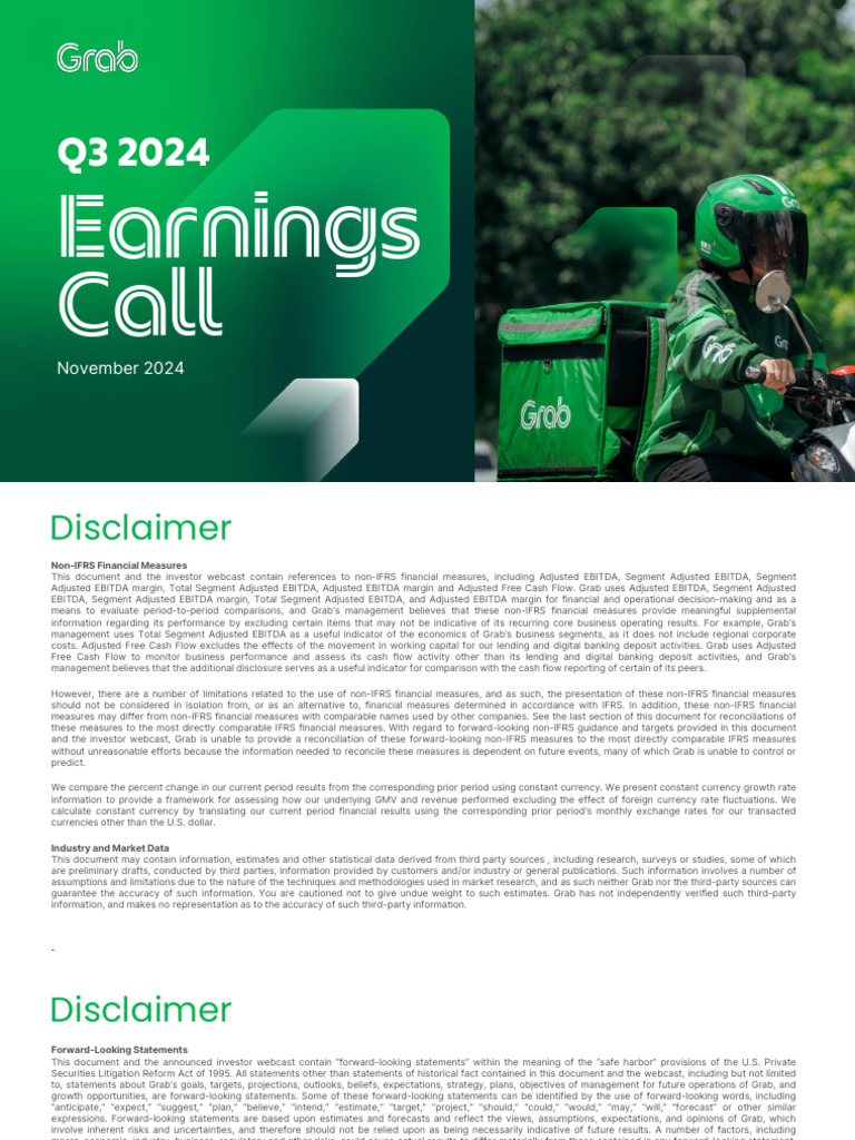 Grab Q3 2024 Earnings Presentation | PDF | Expense | Goodwill (Accounting)