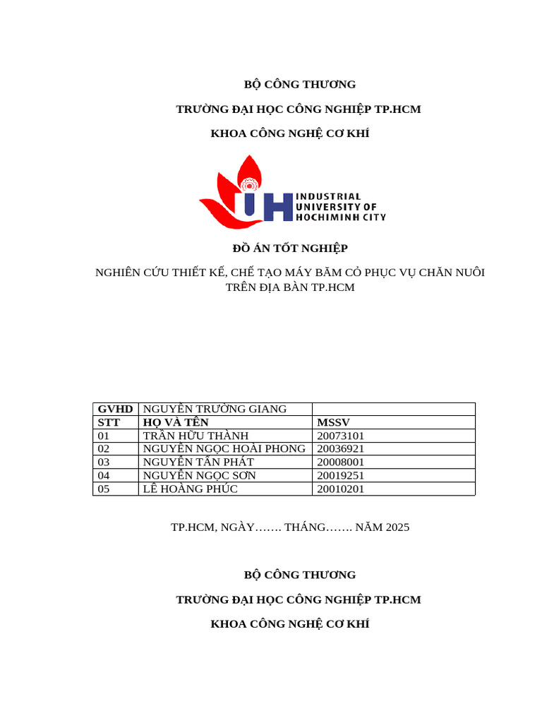 ĐỒ ÁN TỐT NGHIỆP MÁY BĂM CỎ IUH. | PDF