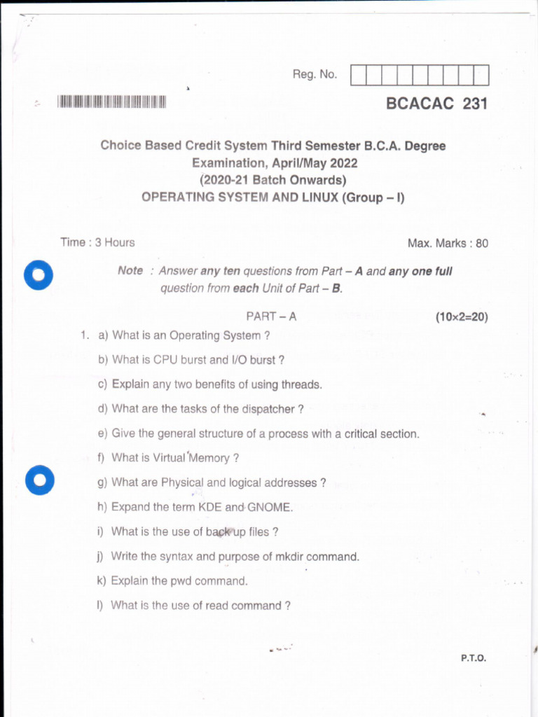 BCA III Semester Operating System and Linux April 2022 | PDF