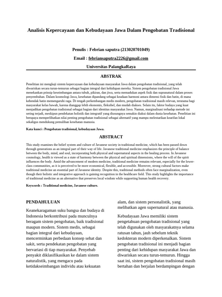 Febrian Saputra - Analisis Kepercayaan dan Kebudayaan Jawa Dalam Pengobatan Tradisional | PDF