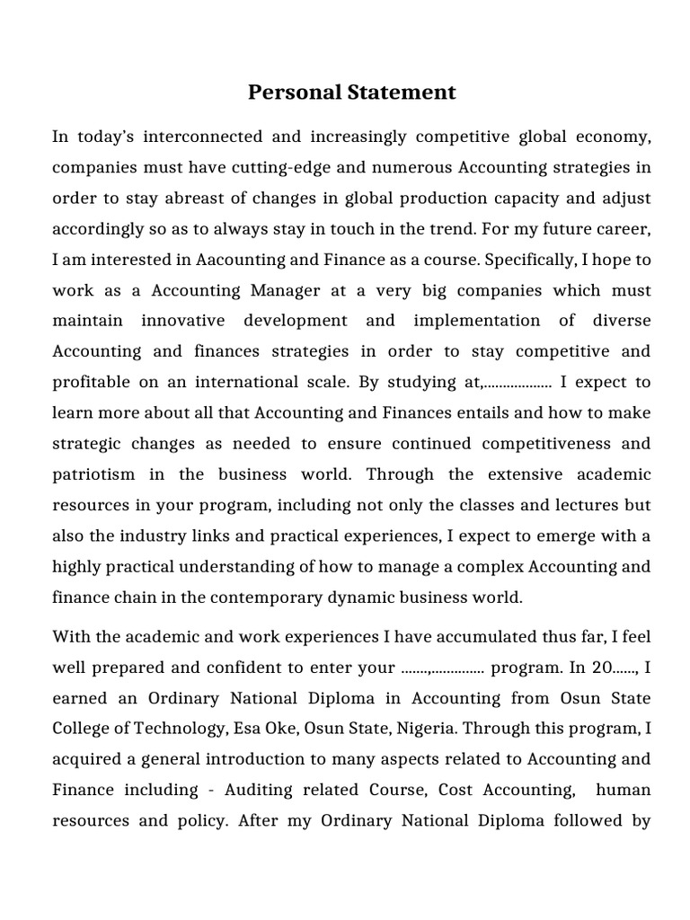 Personal Statement - OnIFADE | PDF | Accounting | Business