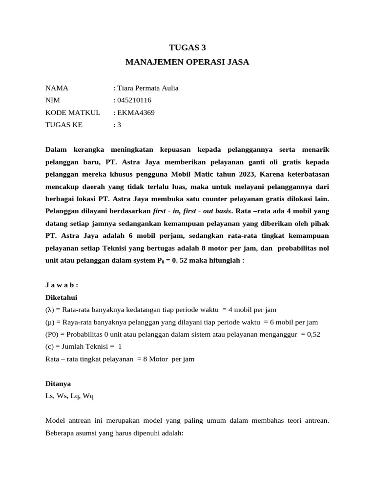 Tugas 3 Manajemen Operasi Jasa | PDF