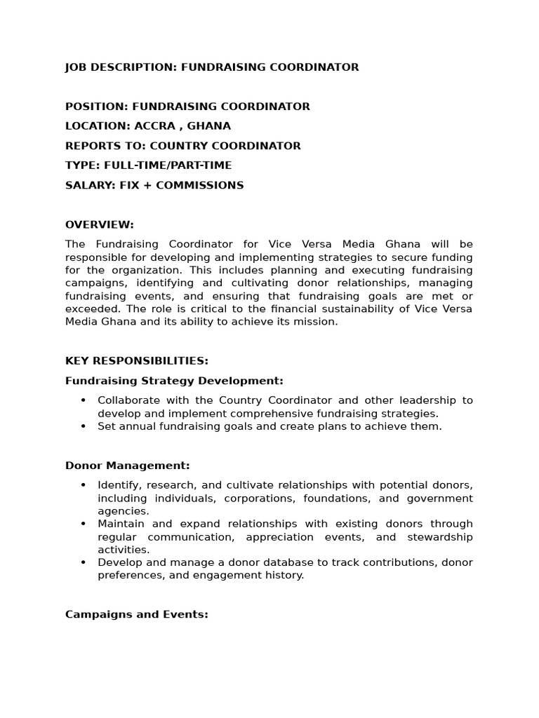 Job Description - Fundraising Coordinator | PDF | Fundraising | Business