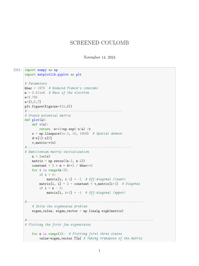 Wavefunctions of Screened Coulomb Potential | PDF