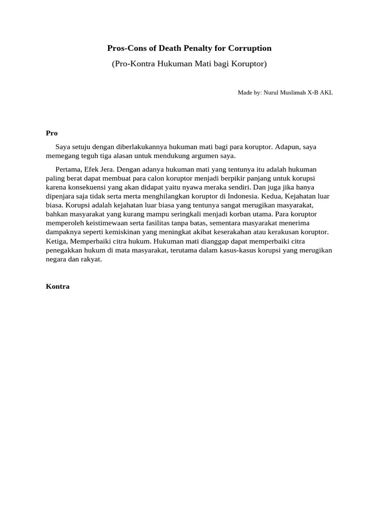 Pros and Cons of Death Penalty For Corruption | PDF