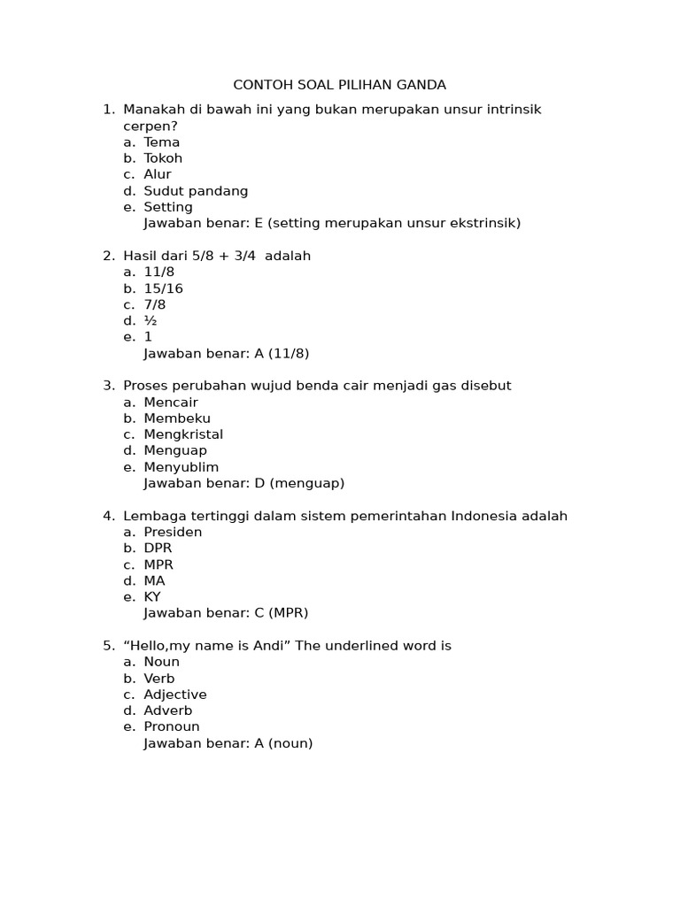 Contoh Soal Pilihan Ganda | PDF