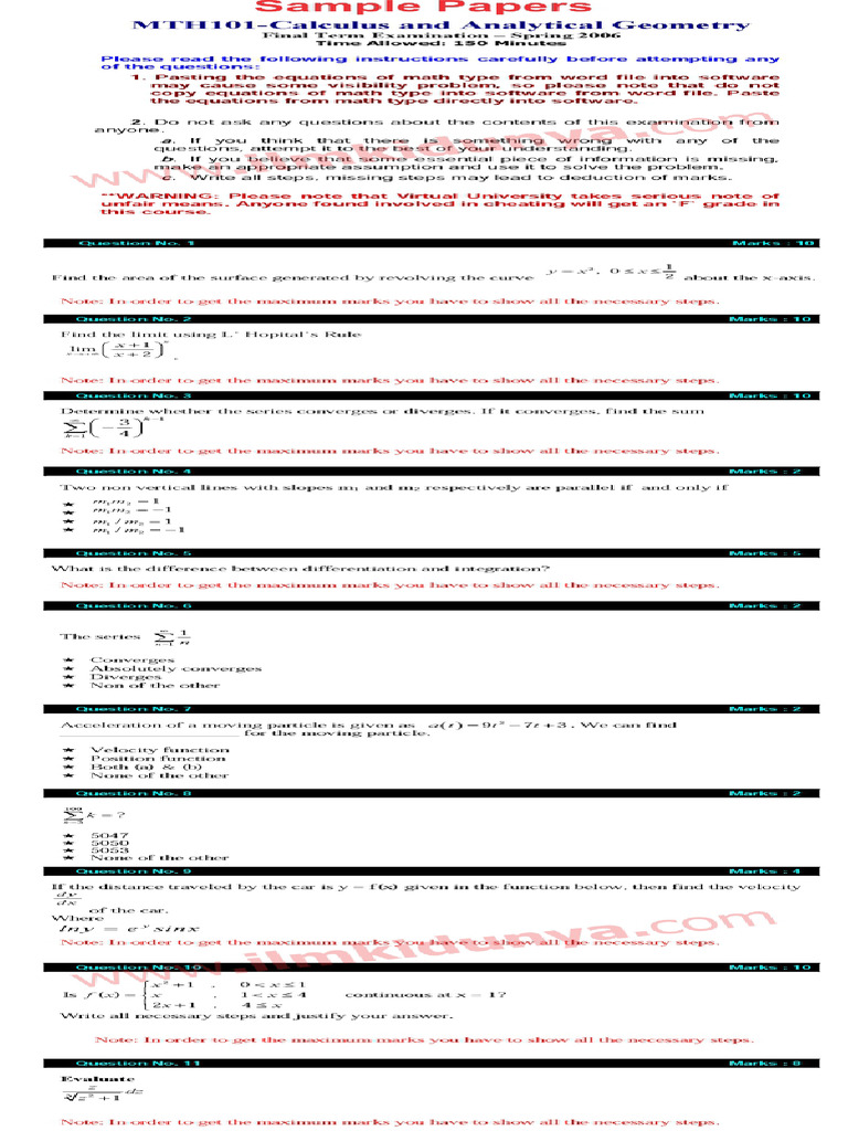 MTH101 Calculus and Analytical Geometry BSC Computer Science VU ...