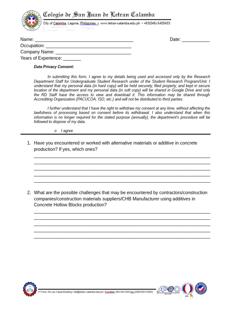 Survey Form | PDF | Concrete