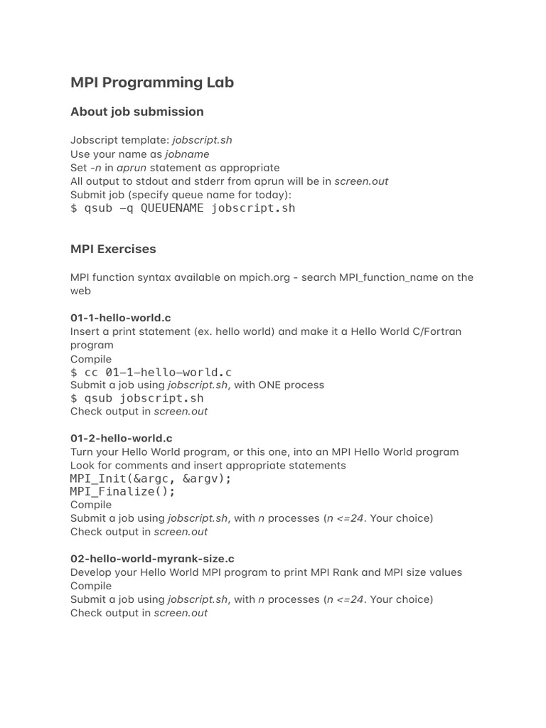 MPI-Programming-Lab | PDF | Message Passing Interface | Parallel Computing MPI-Programming-Lab | PDF | Message Passing Interface | Parallel Computing