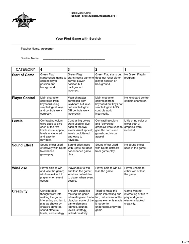 First Scratch Game Rubric | PDF | Leisure