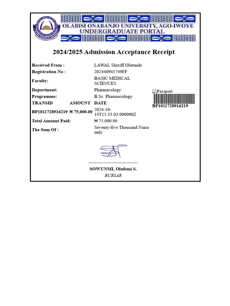 ACCEPTANCE RECEIPT oou-1 | PDF