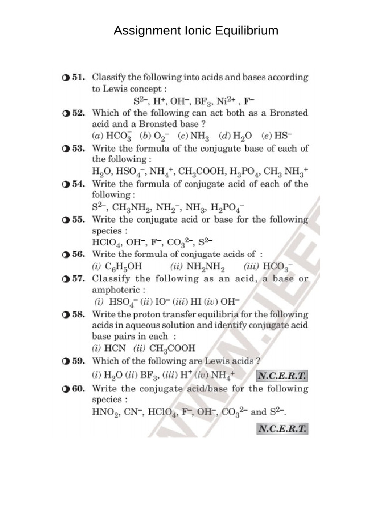ionic equilibrium assignment | PDF