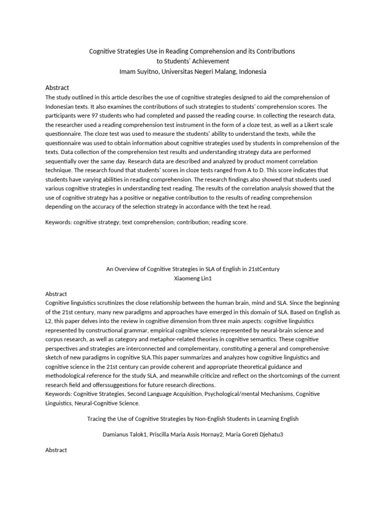 Cognitive Strategies in Reading Comprehension | PDF | Second Language ...
