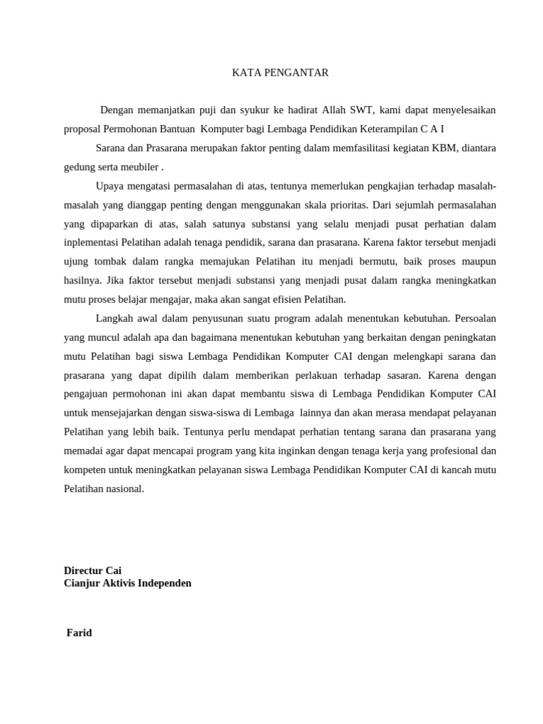 Proposal Bantuan Komputer LPK CAI | PDF