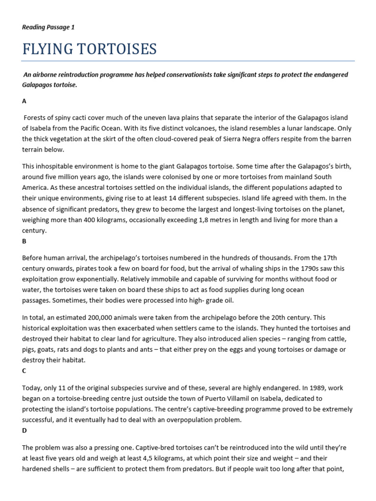 Cambridge 12 Test 3 Flying Tortoises | PDF | Galápagos Islands ...