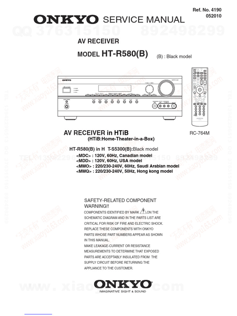 Onkyo HT-R580 AV Receiver Manual | PDF | Power Supply | Electrical Engineering