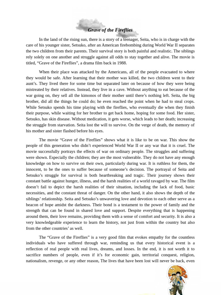 21st Reaction PaperJ Grave of The Fireflies | PDF