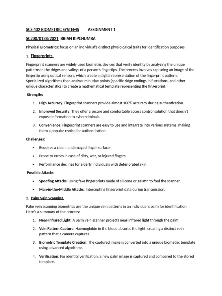 Brians Biometrics Assignment | PDF | Biometrics | Fingerprint