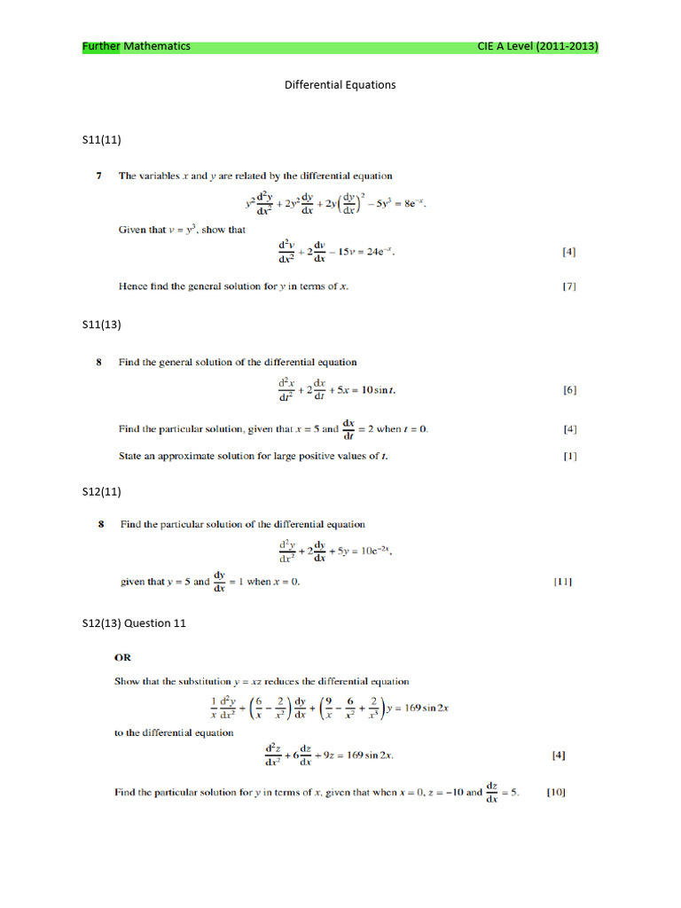 Differential-Equations-FURTHER-MATHEMATICS exercise | PDF
