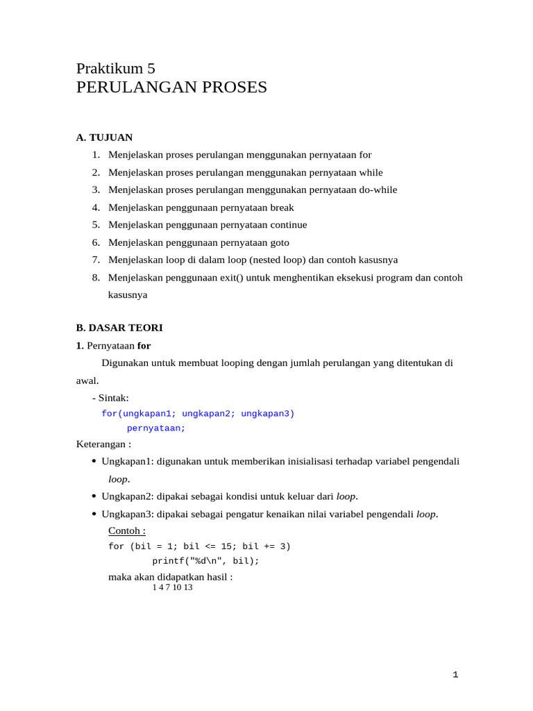 Praktikum 5 Perulangan Proses | PDF