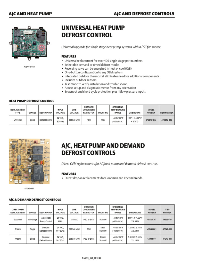 Emerson A C Heat Pump and Demand Defrost Controls 47d01u 843 ...