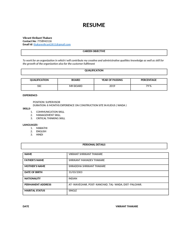 Resume Vikrant Thakare | PDF