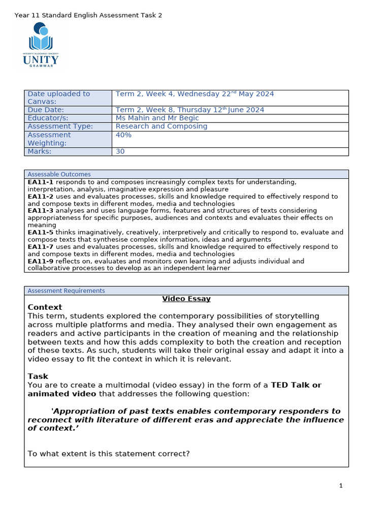 Year 11 Assessment Task 2 | PDF | Essays | Plagiarism