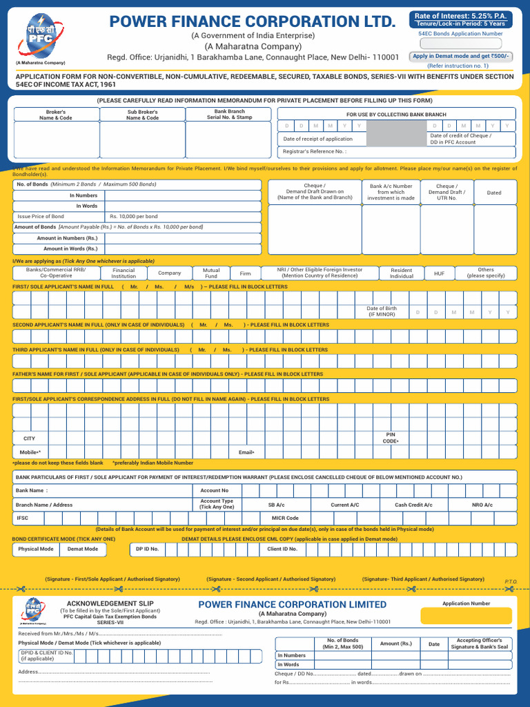 Application Form 54EC Bonds | PDF | Cheque | Bonds (Finance)