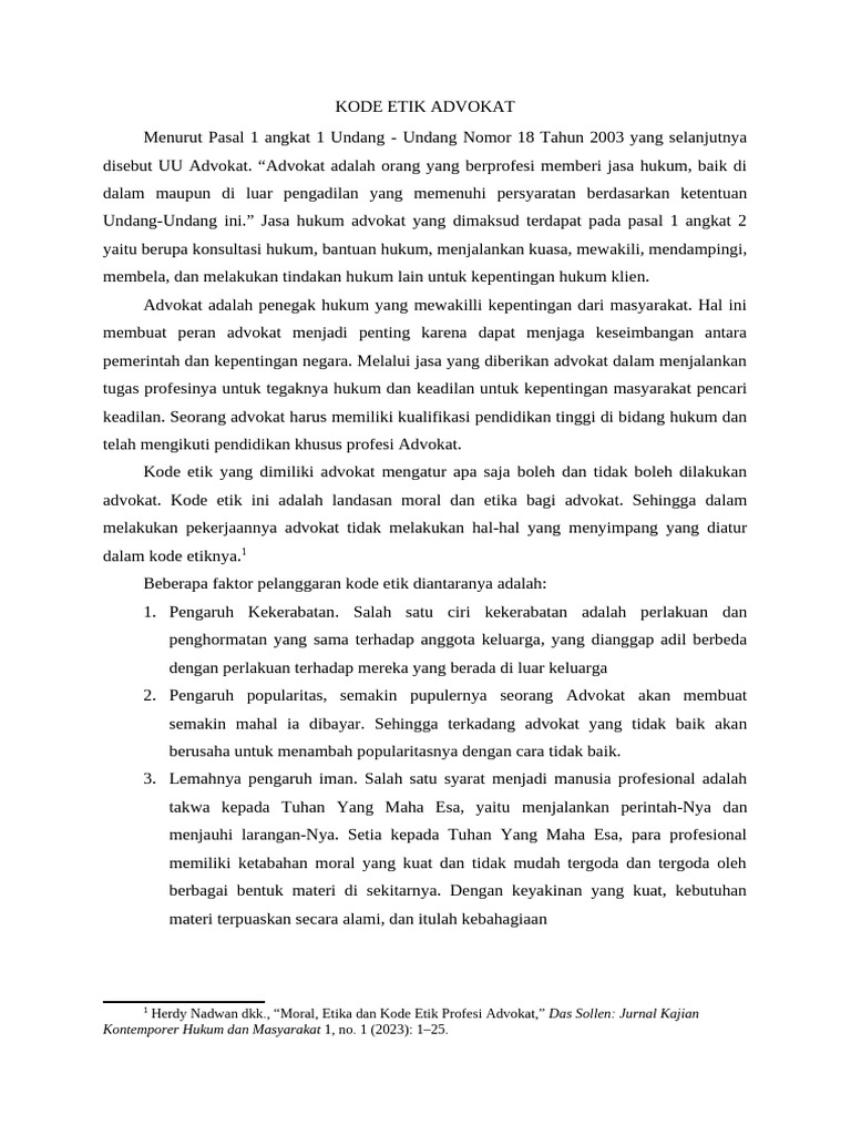 KODE ETIK ADVOKAT | PDF