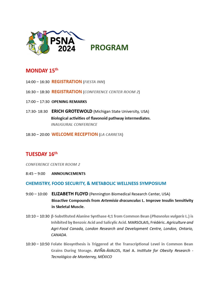 Psna 2024 Program Final | PDF | Metabolism | Biology