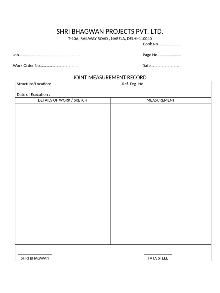 Joint Measurement Record Template | PDF