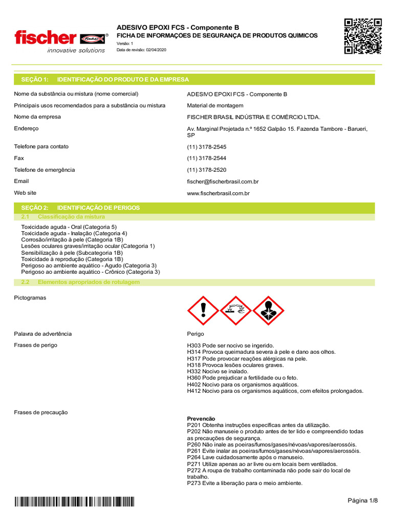 ADESIVO EPOXI FCS - Componente B - Fispq | PDF | Embalagem e rotulagem | Primeiros socorros