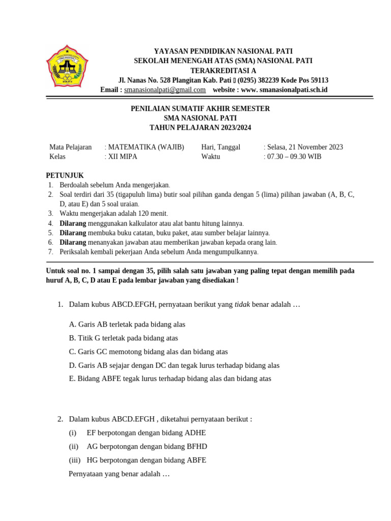 SOAL MAT WAJIB XII | PDF